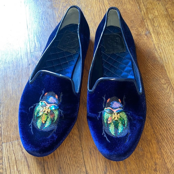 Tory Burch | Shoes | Tory Burch Easton Scarab Beetle Blue Velvet Loafer ...